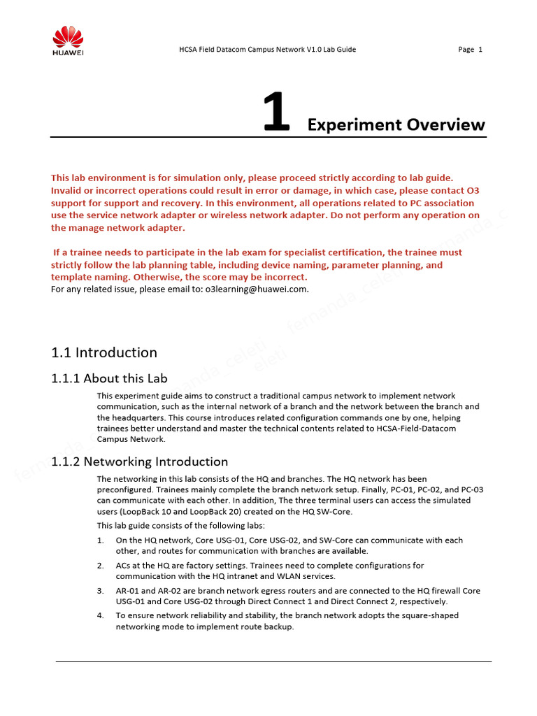 HCSA Field Datacom Campus Network Lab Guide - 01 | PDF | Computer Network | Network Switch
