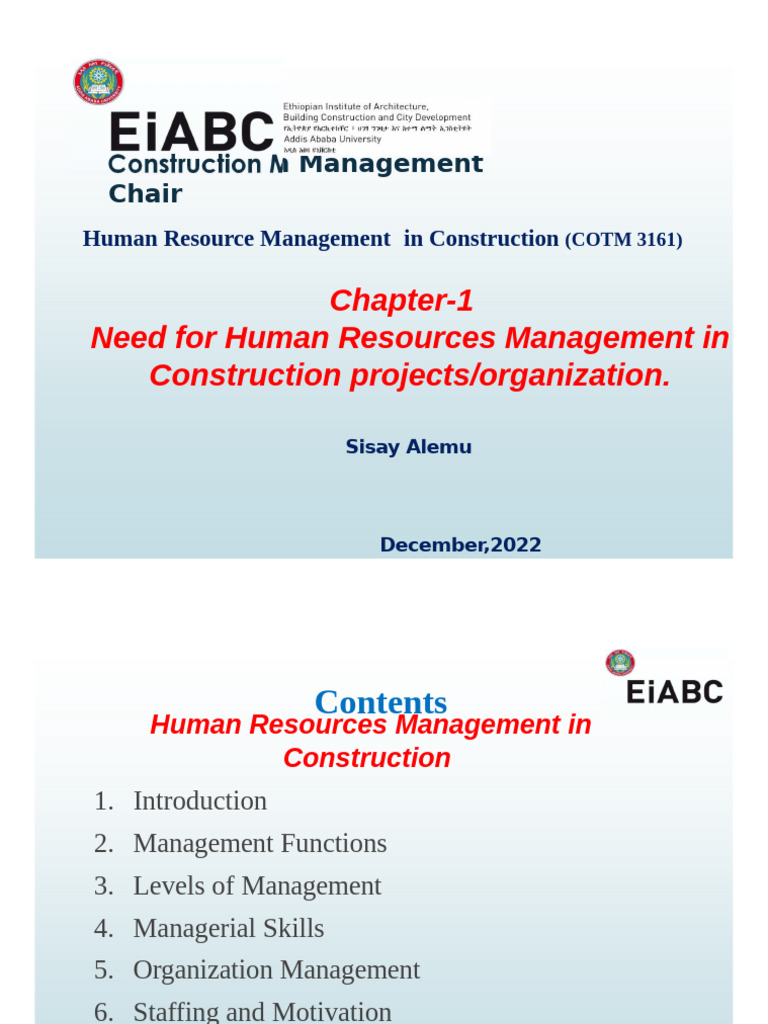 HRM 1 - Human Resources Management in Construction | PDF | Motivation | Motivational