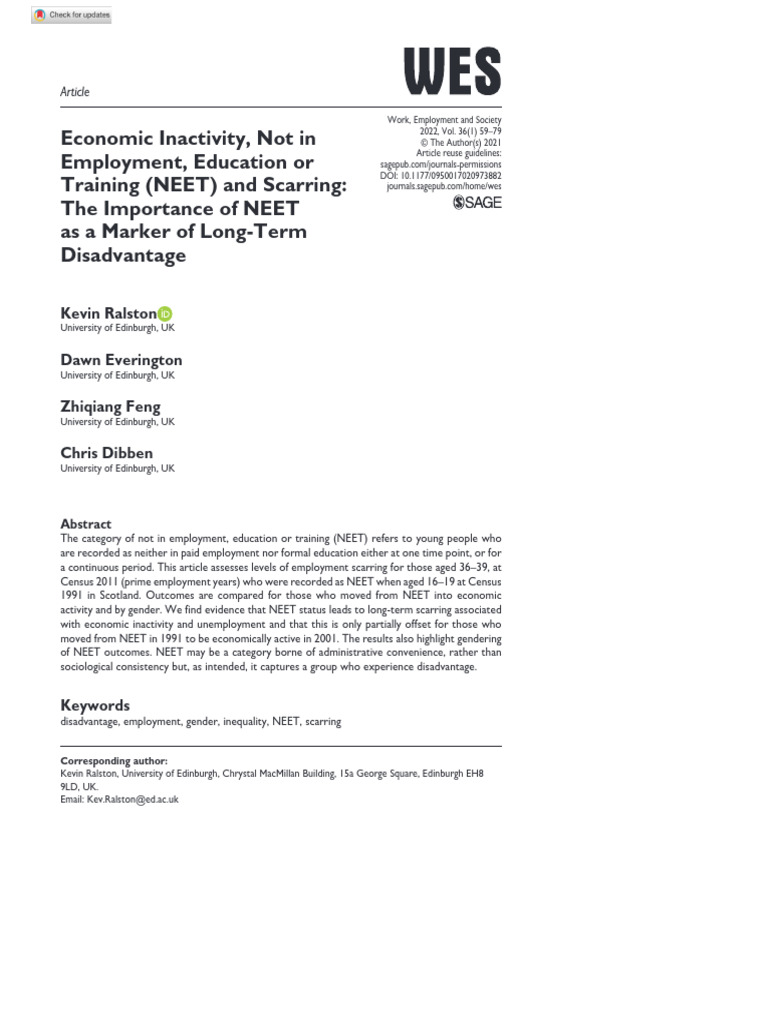 Economic Inactivity, Not in Employment, Education or Training (NEET ...