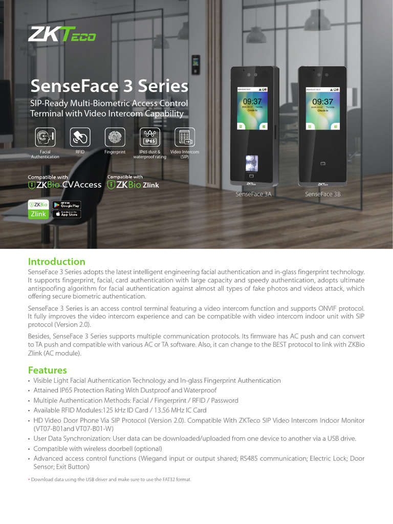 ZKTeco SenseFace 3A AI Based Face Recognition Device | PDF | Access ...