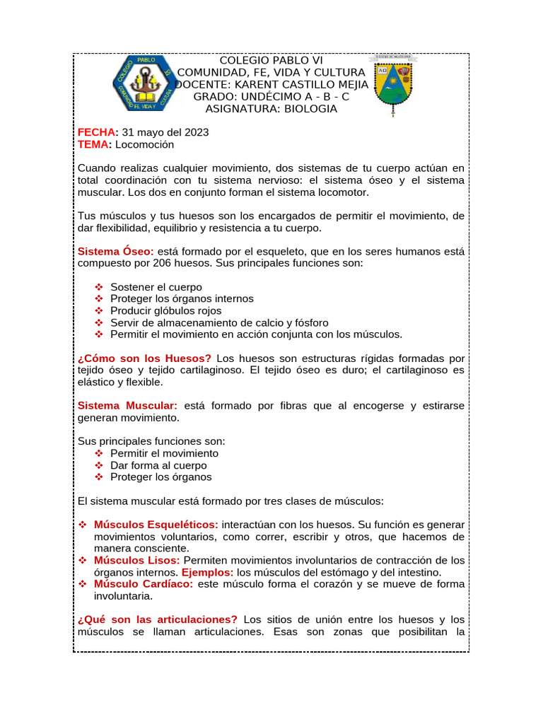 Clase # 7 - Locomoción. | PDF | Articulación | Músculo