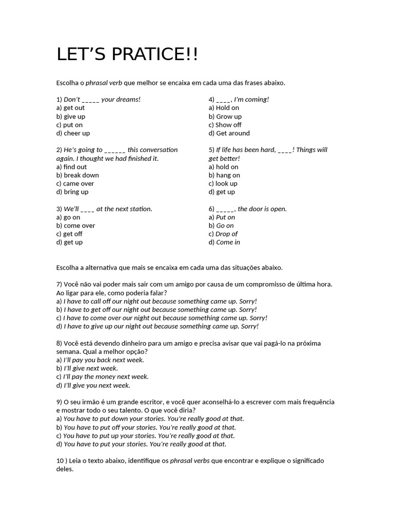 LETS PRATICE - PHRASAL VERBS | PDF LETS PRATICE - PHRASAL VERBS | PDF