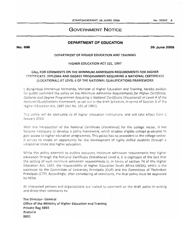 Government Notice: Department of Education | PDF | Academic Degree ...
