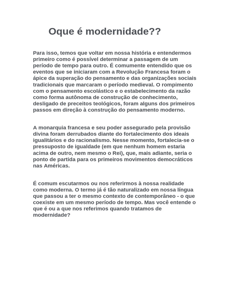Modernidade | PDF | Idade Moderna | Modernidade