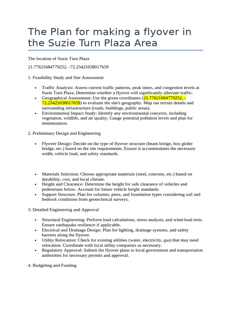 The Plan For Making A Flyover in The Suzie Turn Plaza Area | PDF | Road ...