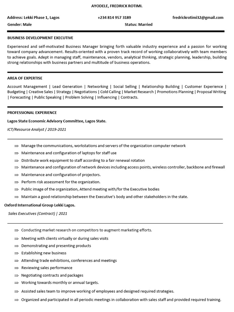 AYODELE Fredrick Rotimi Resume | PDF | Computer Network | Information And Communications Technology