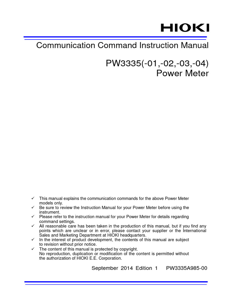 PW3335 (-01,-02,-03,-04) Power Meter: Communication Command Instruction ...