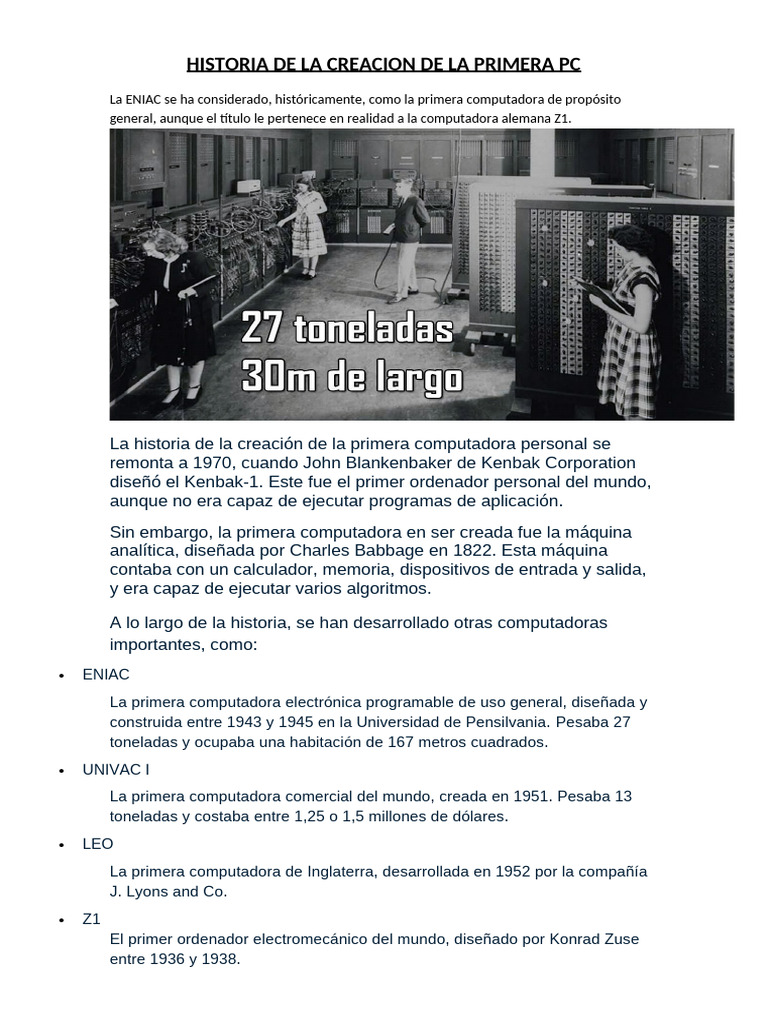 Historia de La Creacion de La Primera PC | PDF