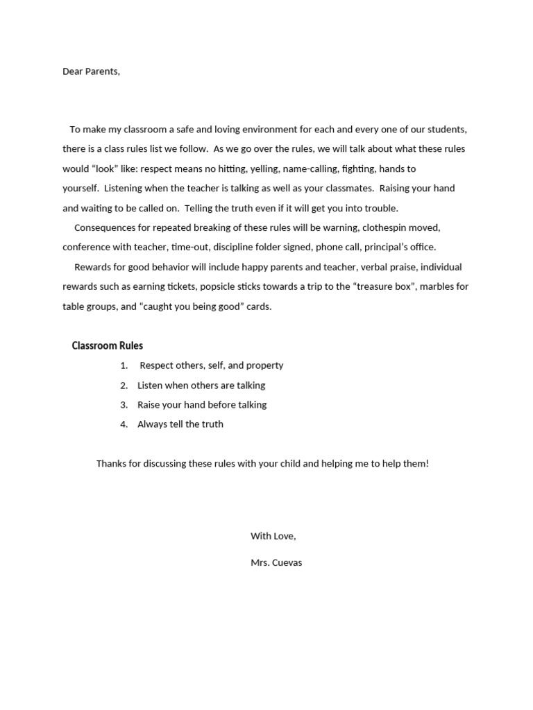 Class Rules Letter | PDF