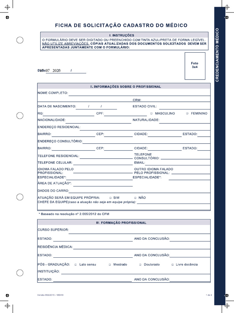 2 - Ficha de Cadastro (Frente e Verso) (Preencher) | PDF