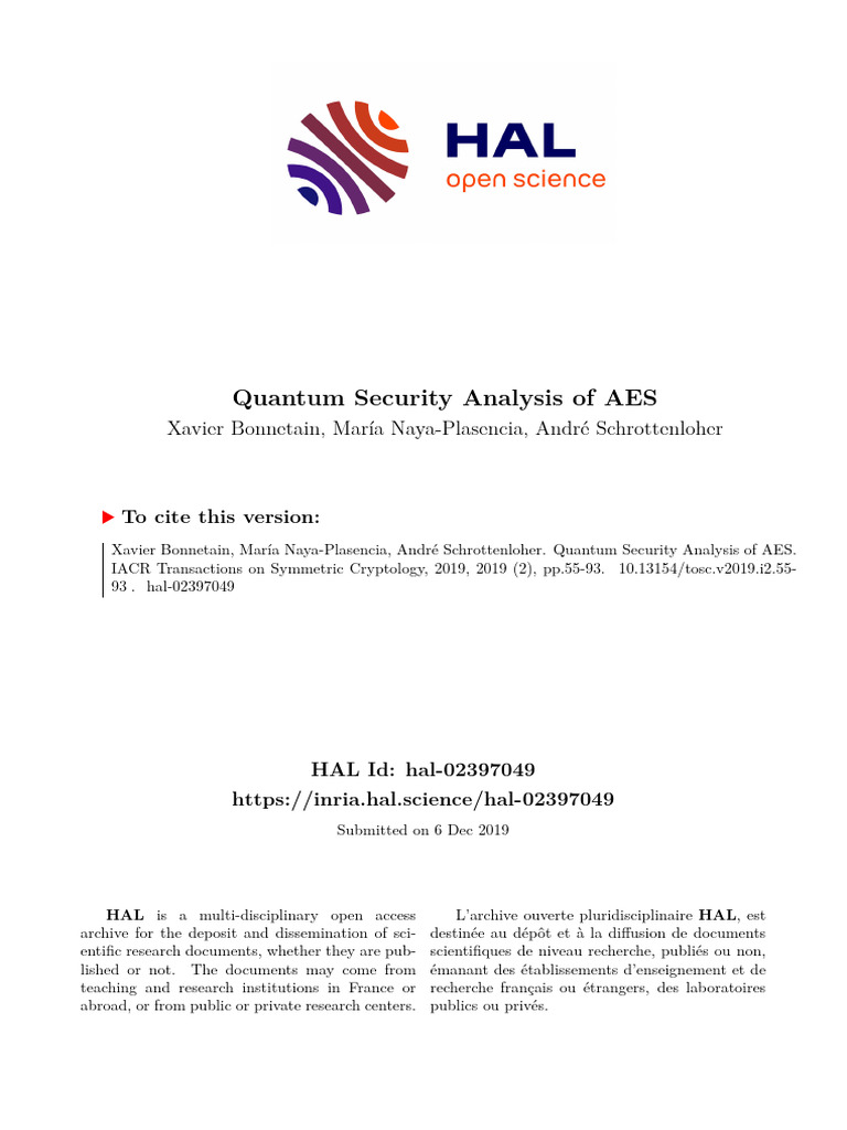 Quantum Security Analysis Aes | PDF | Quantum Computing | Quantum Mechanics