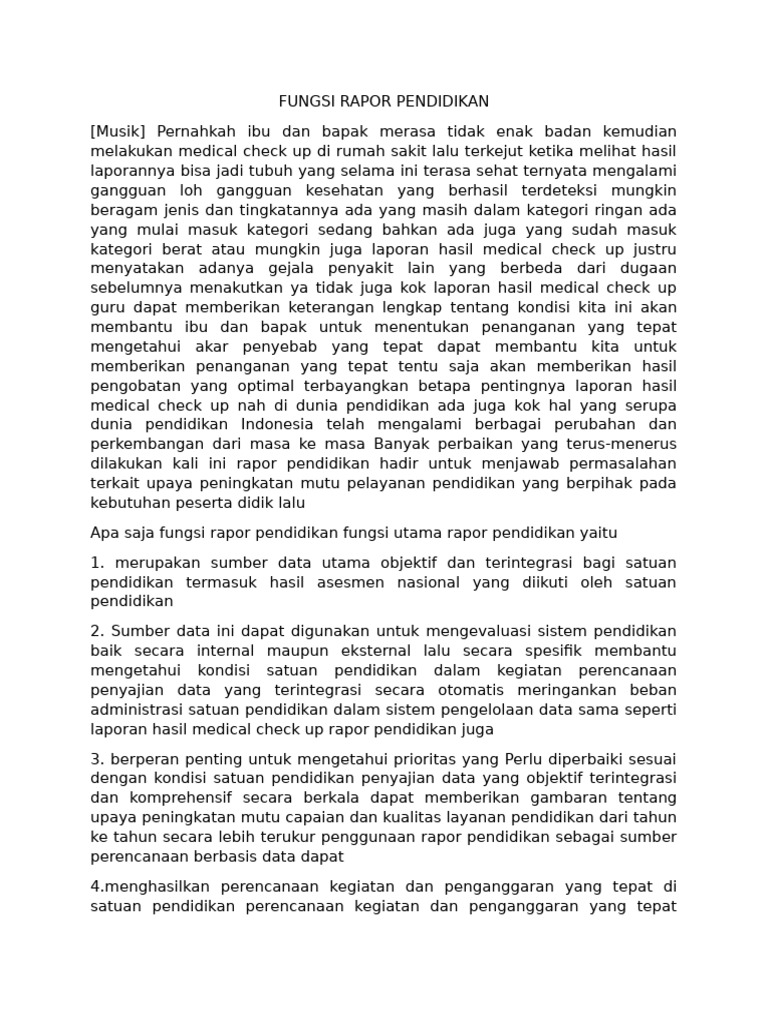 Transkrip Fungsi Rapor Pendidikan | PDF