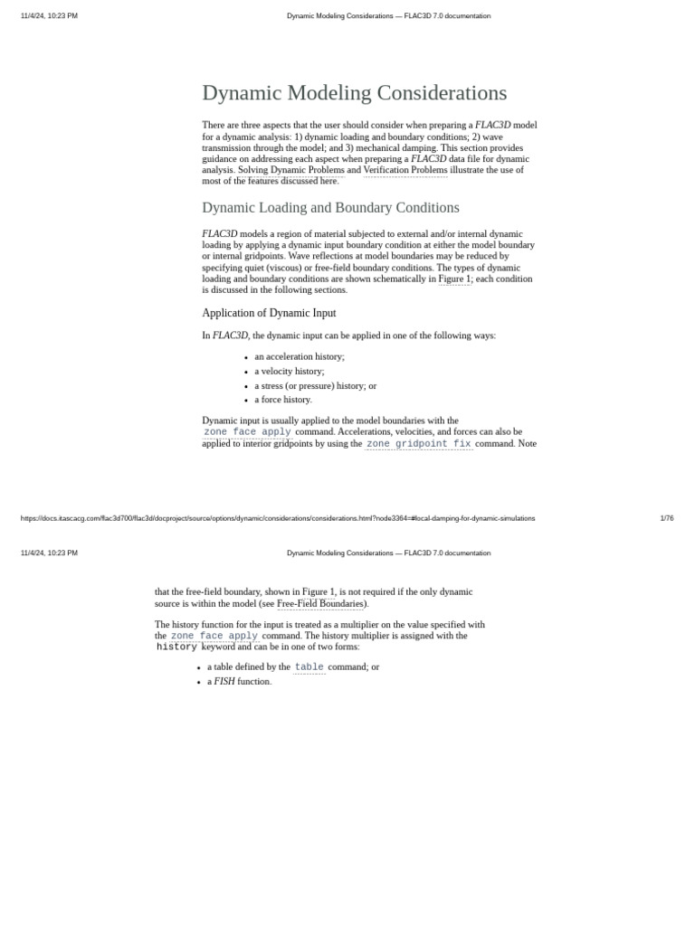 Dynamic Modeling Considerations - FLAC3D 7.0 Documentation | PDF | Waves | Stress (Mechanics)