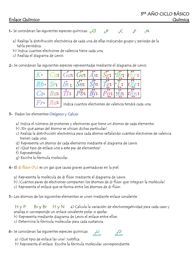 Ejercicios Enlace Químico Pdf Enlace Químico Enlace Covalente