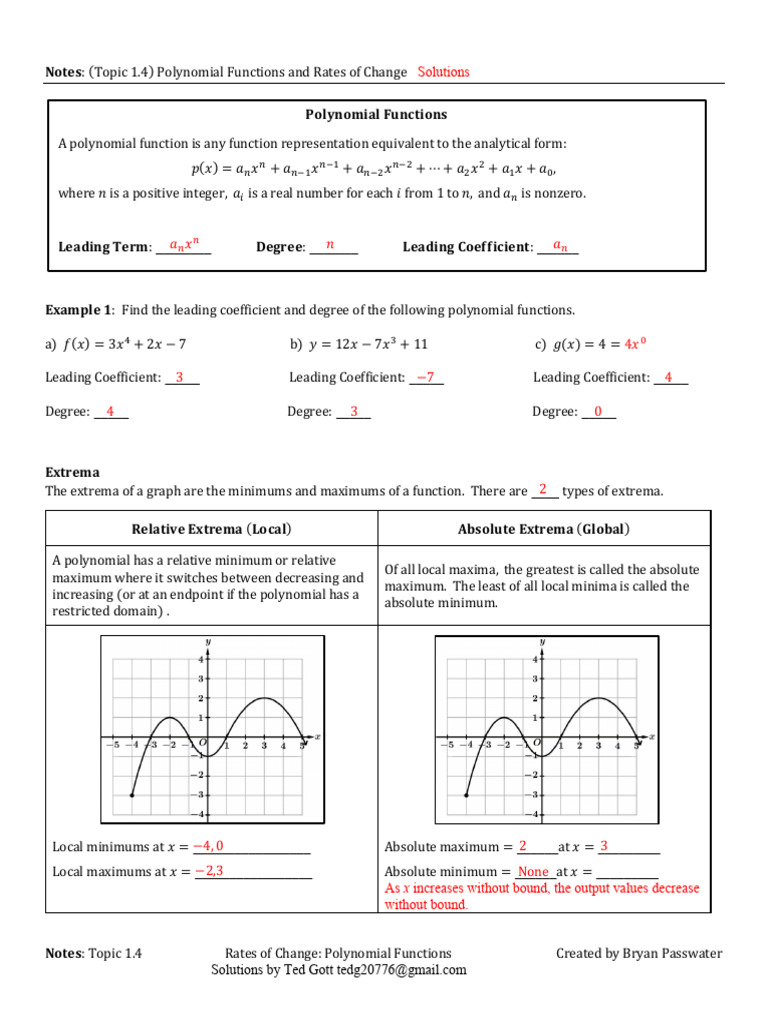 Notes Key Topic 1.4 Polynomial Functions - Rates of Change | PDF ...