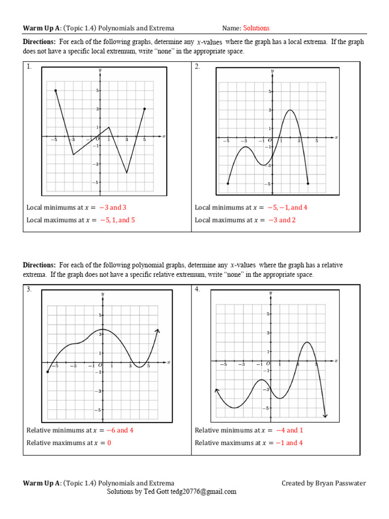 Warm Up A Key Topic 1.4 Polynomials and Extrema | PDF | Teaching ...