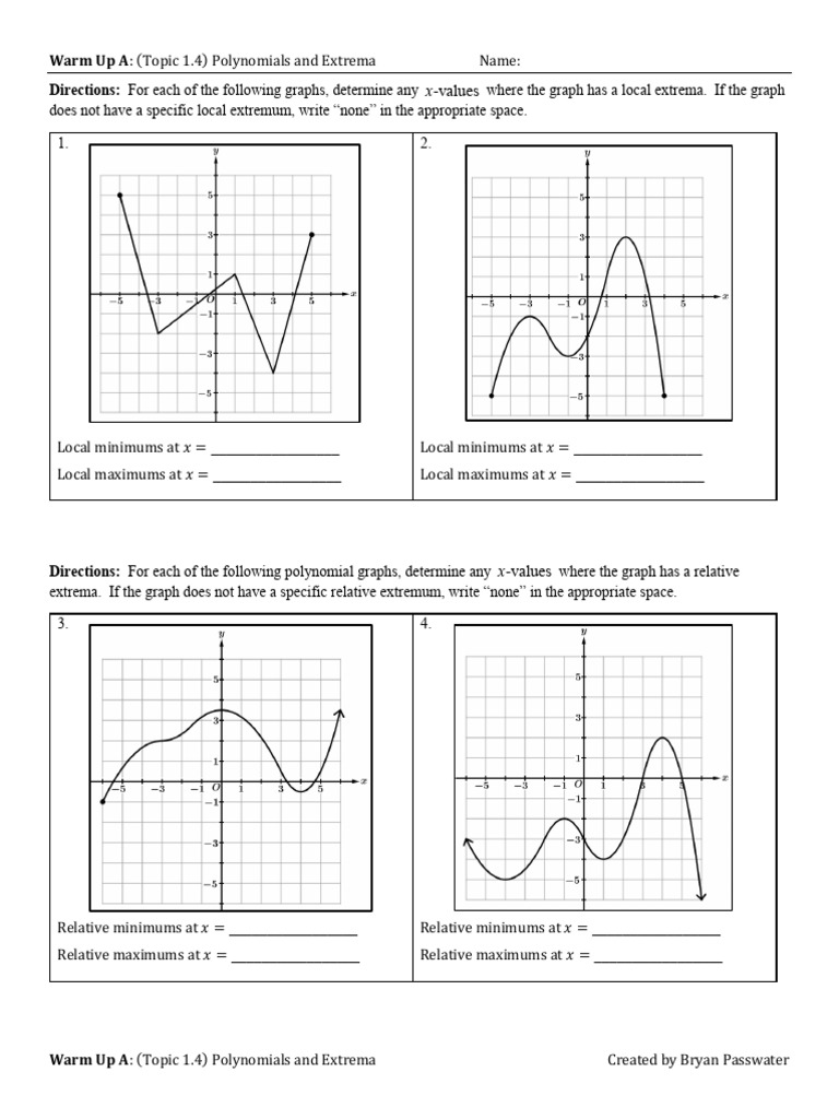 Polynomials and Their Extrema Worksheet | PDF