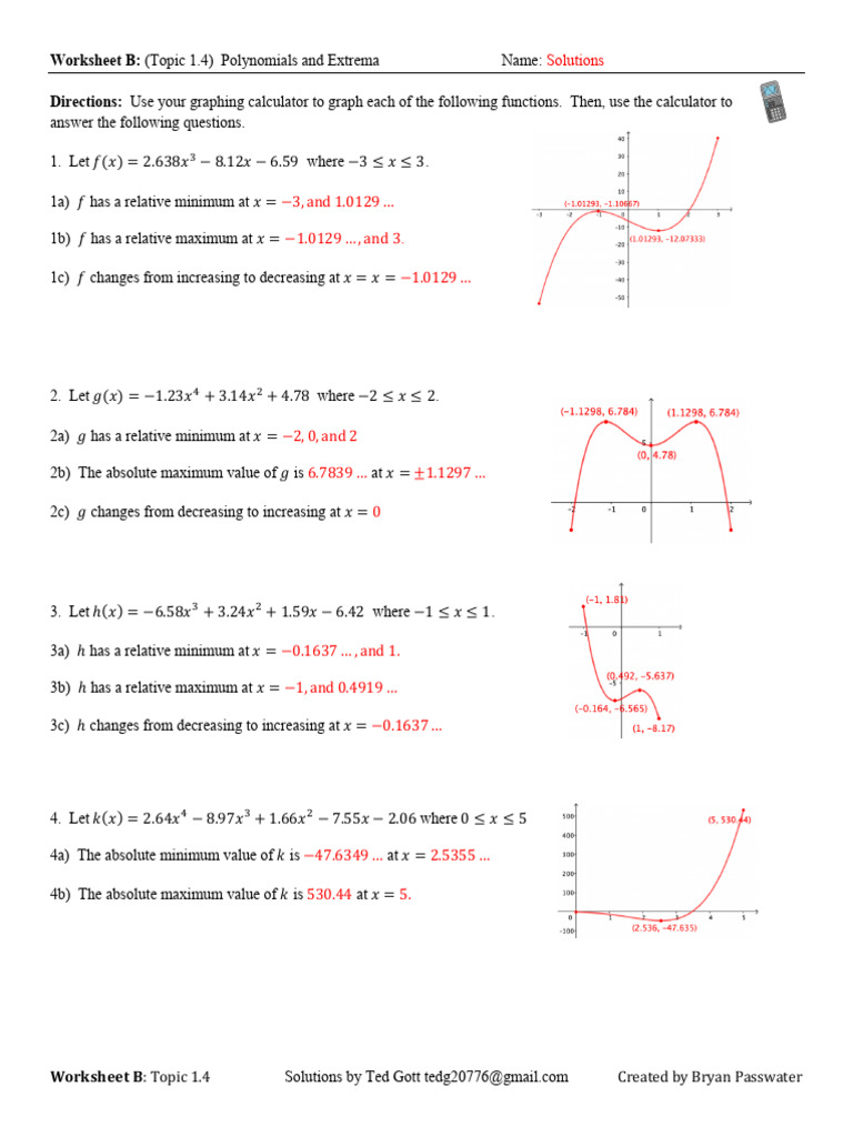Polynomials and Extrema Worksheet B | PDF