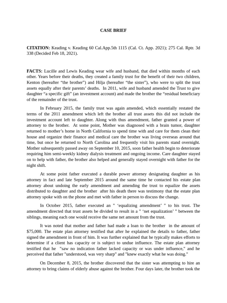 Case Brief | PDF | Judgment (Law) | Probate