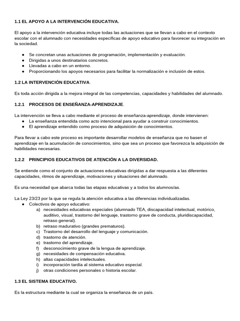 Tema 1. Apoyo A La Intervencion Educativa | PDF | Plan de estudios | Aprendizaje