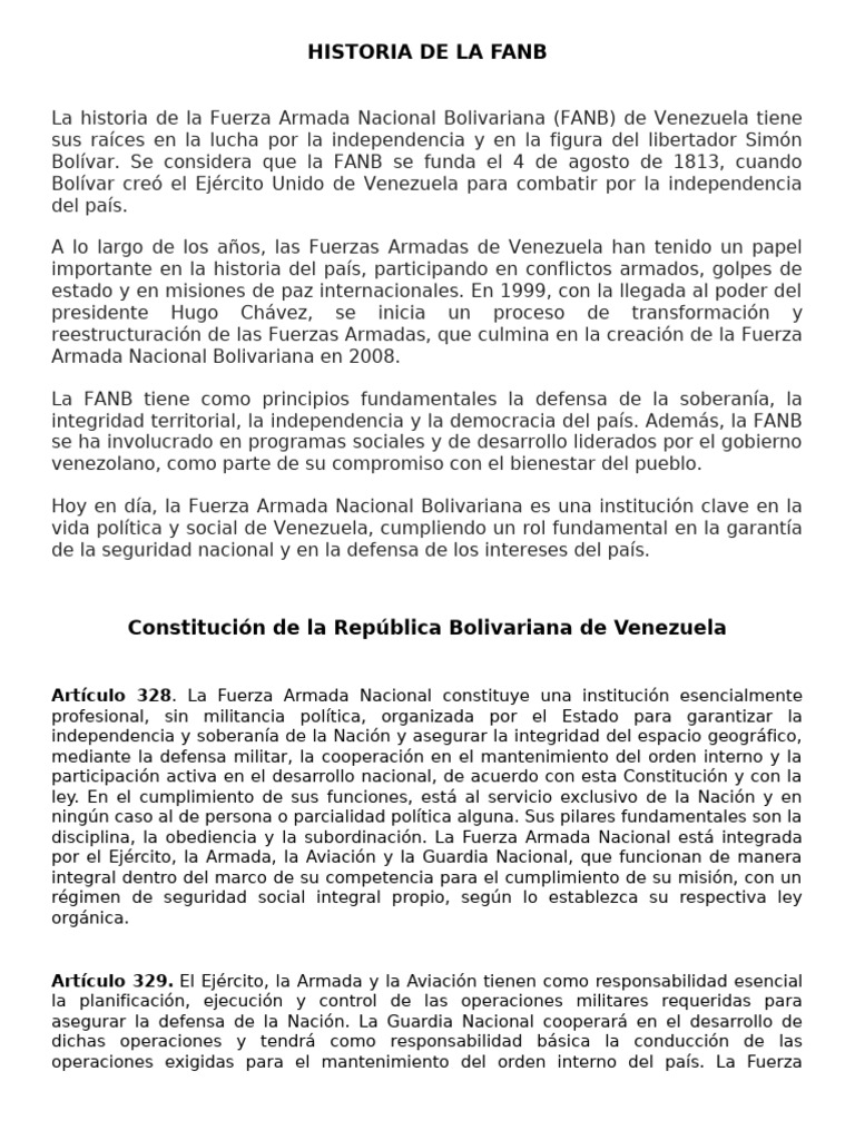 Historia y componentes de la FANB | PDF | Militar | Venezuela