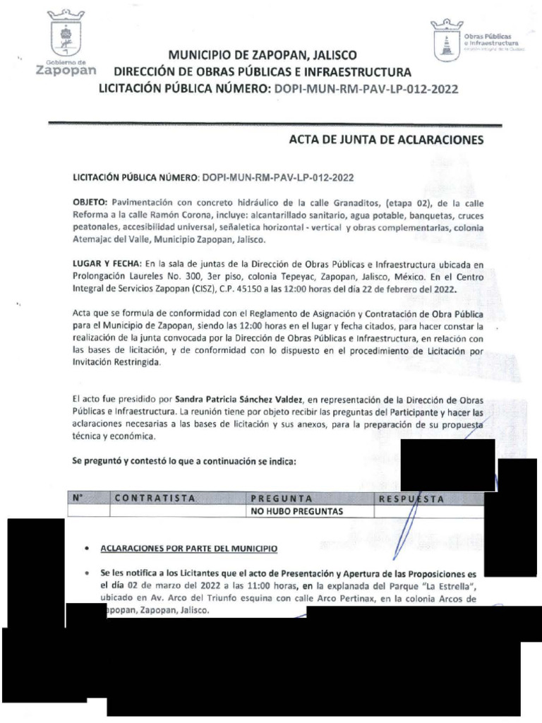 Acta_Junta_Aclaraciones_CO_012_2022_VP | PDF | Póliza de seguros