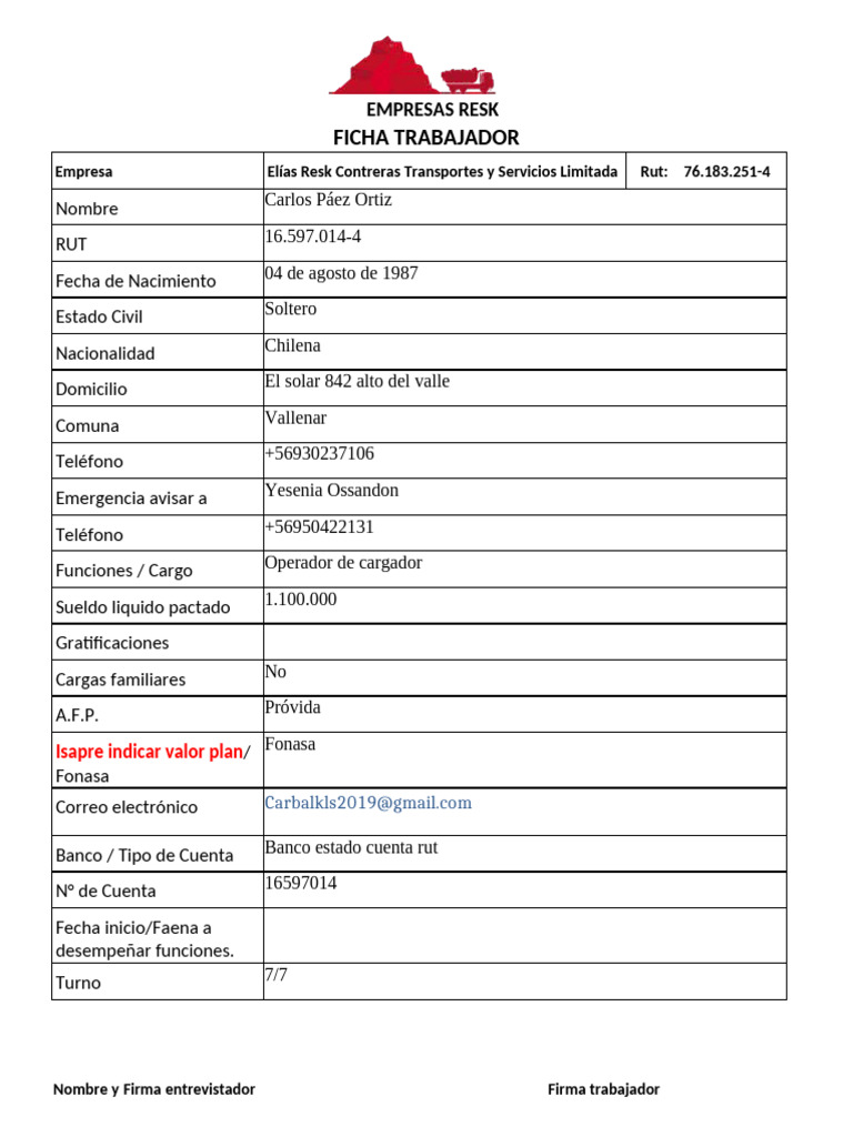 Ficha Modelo Personal | PDF