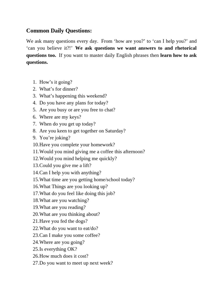 Common Daily Questions | PDF | Self-Improvement