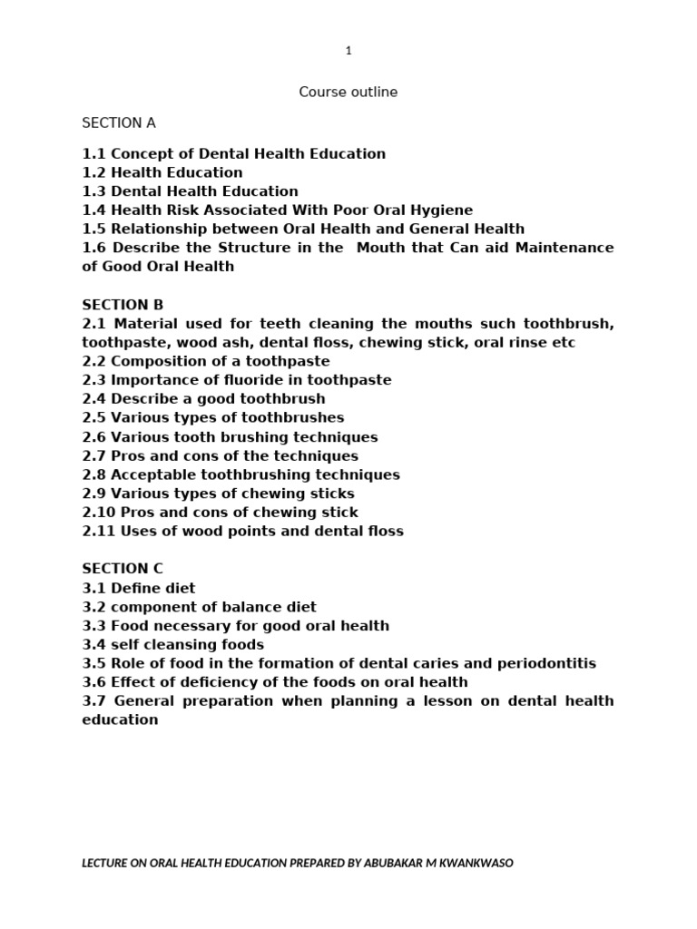 Dental Health Education Course Outline | PDF | Oral Hygiene | Periodontology