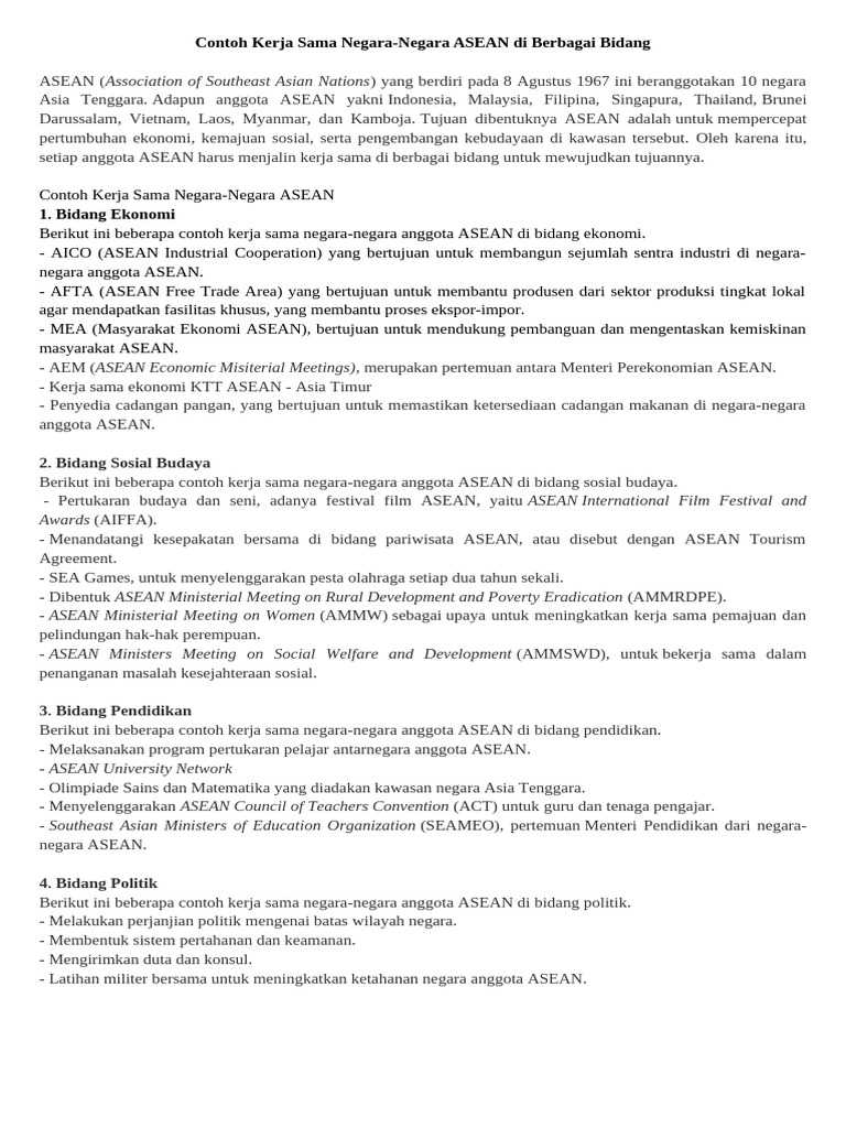 Contoh Kerja Sama Negara ASEAN | PDF