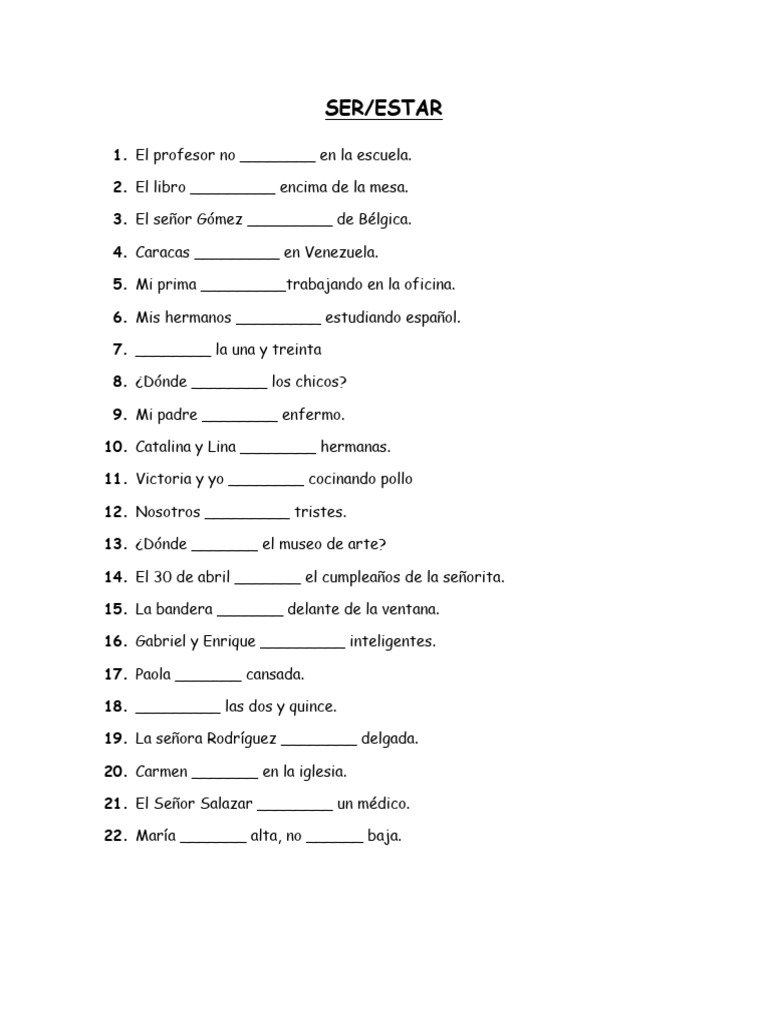 00-0 Ser Estar Worksheet | PDF
