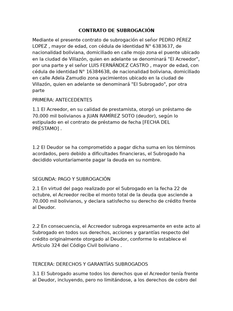 Modelo de Contrato de Subrogación | PDF | Subrogación | Pagos