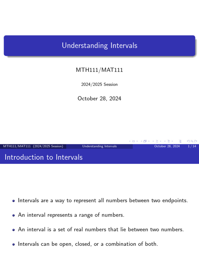 MTH111 Lec2c intervals | PDF | Interval (Mathematics) | Mathematics