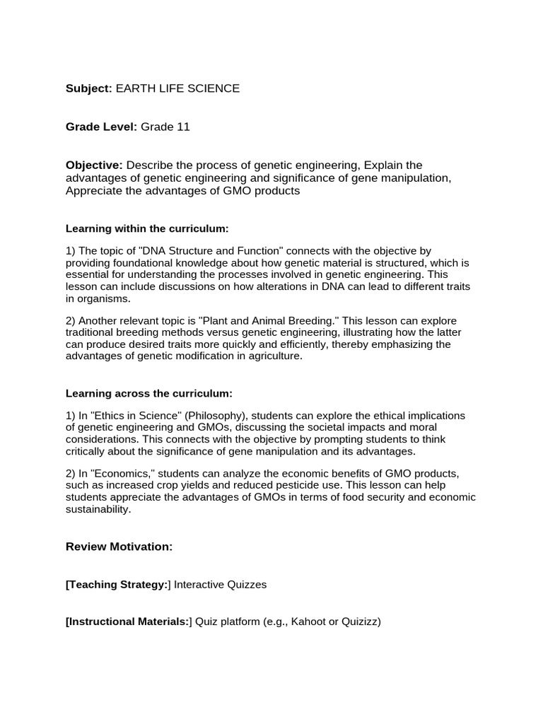 lesson_plan (15) | PDF | Genetic Engineering | Genetically Modified ...