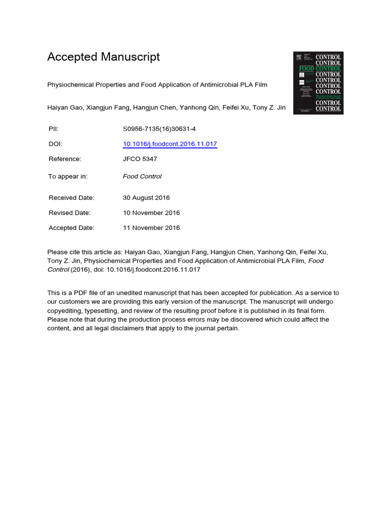 Gao Et Al 2016 (PLA Isotiocianato de Alila) | PDF | Oxygen | Packaging ...
