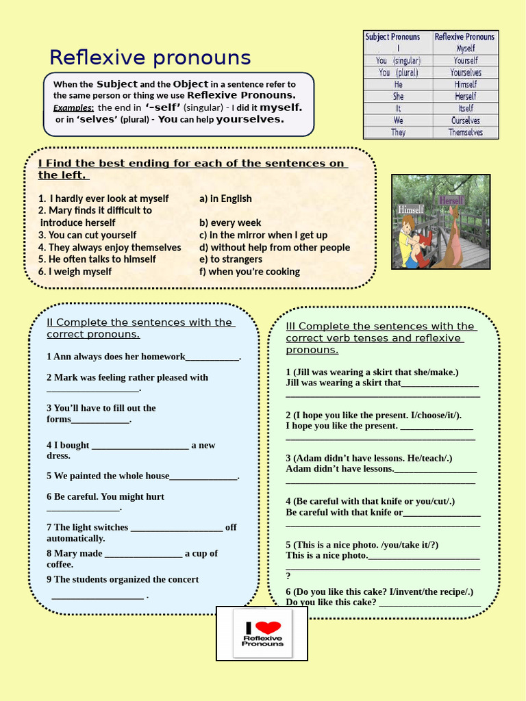 Reflexive Pronouns Grammar Drills 77808 | PDF | Language Mechanics ...