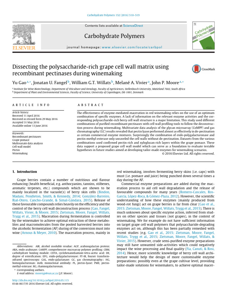 Dissecting The Polysaccharide-Rich Grape Cell Wall Matrix Using Recombinant Pectinases During ...
