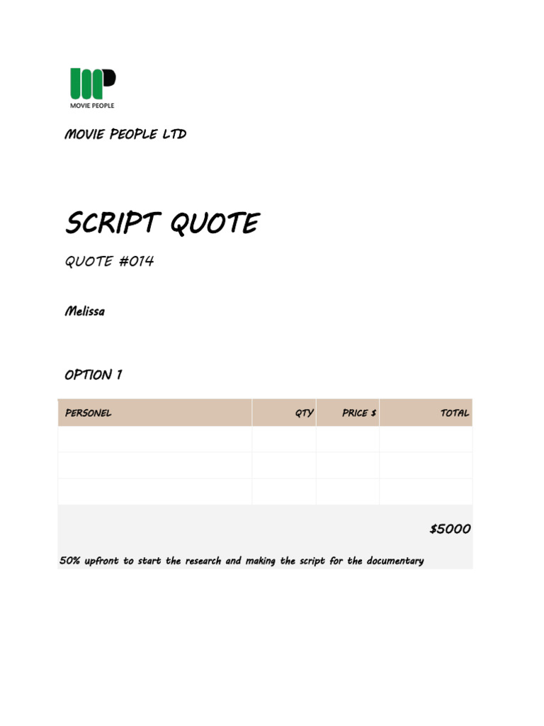 Script Quote for Documentary Production | PDF