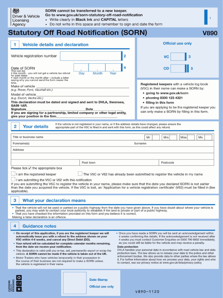 V890 Make A Statutory Off Road Notification | PDF