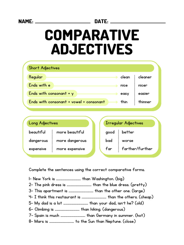 Comparative Adjectives Grammar Worksheet | PDF