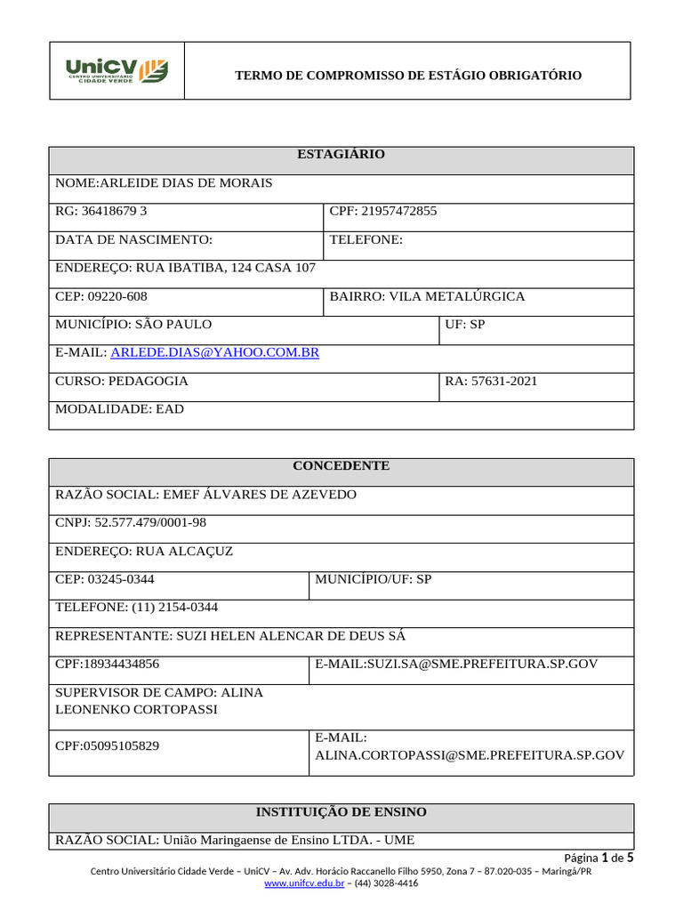 TERMO DE COMPROMISSO - TCE 2024-P3 - Pedagogia-1 | PDF | Estágio | Procura de Emprego