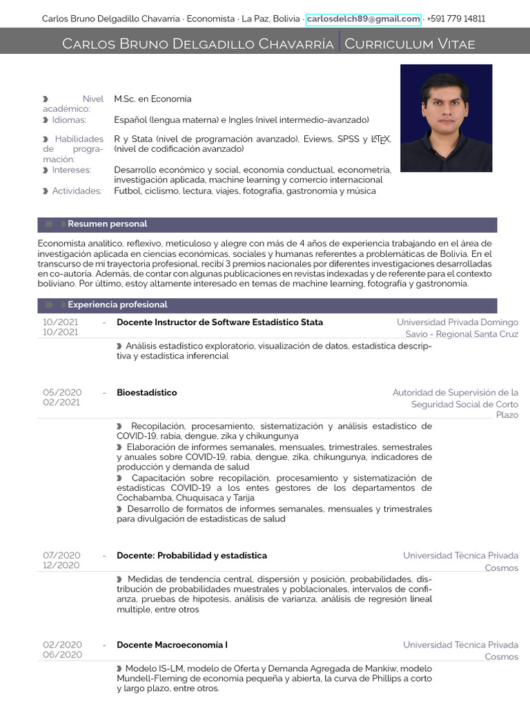 CV Carlos Bruno Delgadillo Chavarria | PDF | Bolivia | Estadísticas