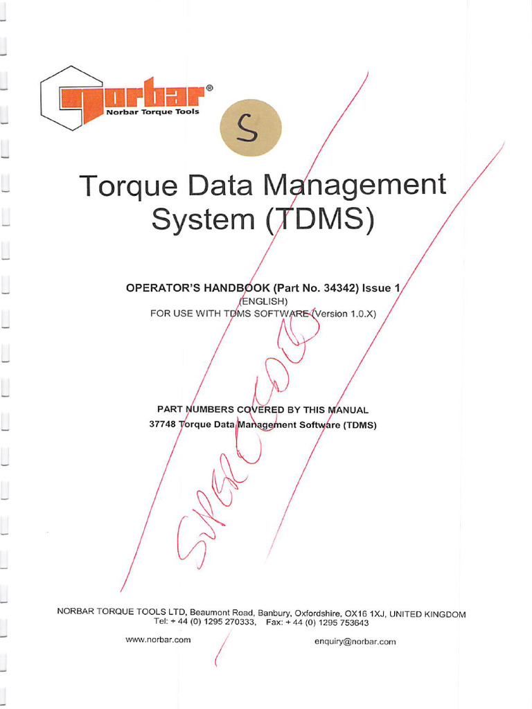 TDMS - Torque Data Management System Operators Handbook Part No. 34342 Issue 1 | PDF