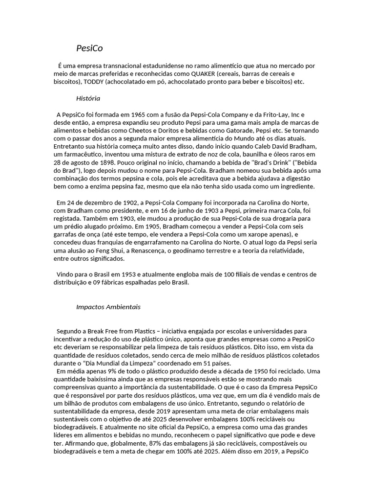 PesiCo - Impactos Ambientais | PDF | Pepsi | Agricultura