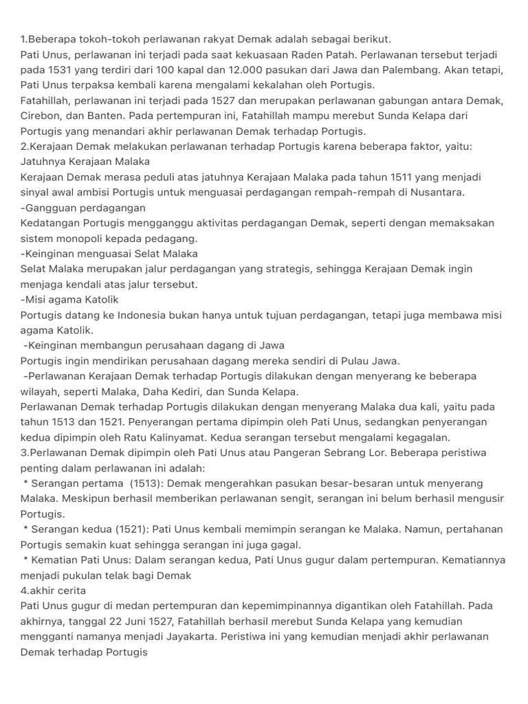 1.beberapa Tokoh-Tokoh Perlawanan Rakyat Demak Adalah Sebagai Berikut ...