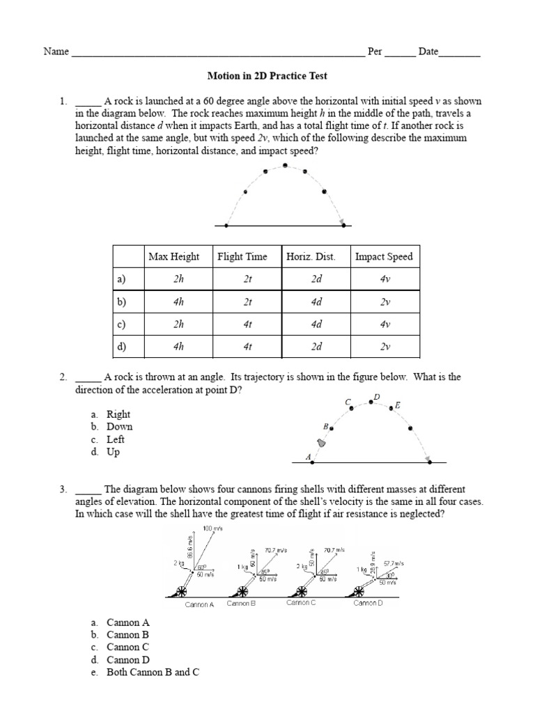 12 - Motion in 2D Practice Test | PDF | Mechanics | Dynamics (Mechanics)