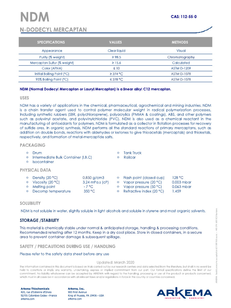 TDS Dodecyl Mercaptan | PDF