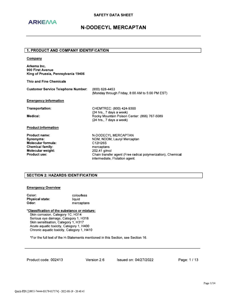 Sds Dodecyl Mercaptan | PDF