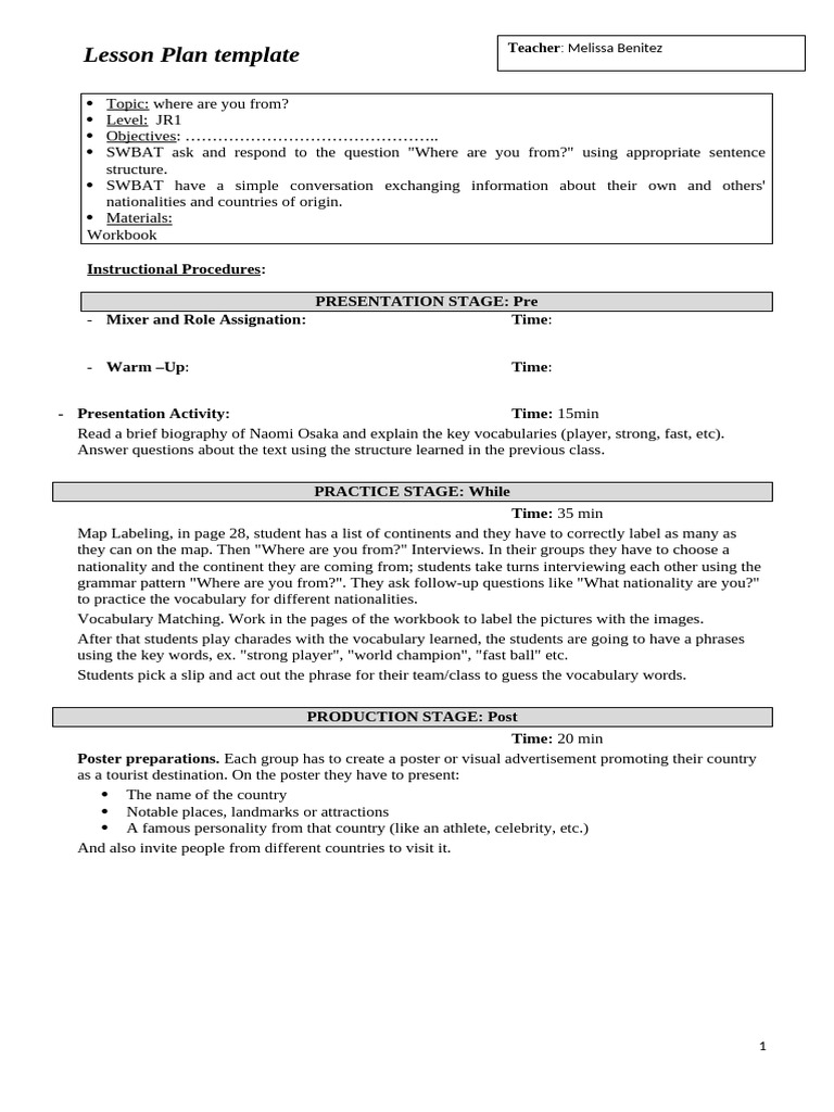 Lesson Plan[1] | PDF | Lesson Plan | Cognition