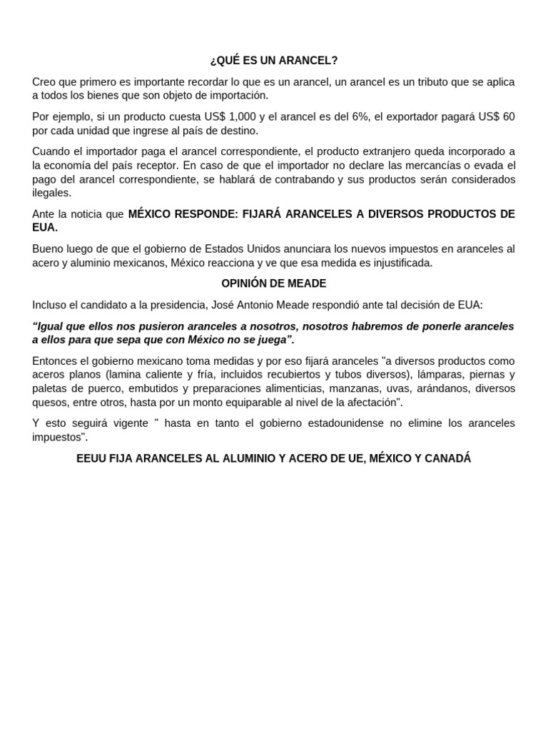 Qué Es Un Arancel | PDF | Tratado de Libre Comercio Norteamericano ...